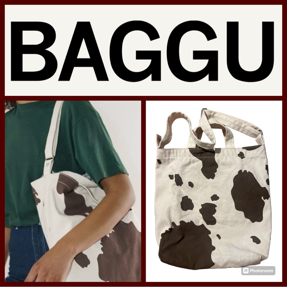 Baggu Vertical Duck Bag Brown Cow Print Crossbody Can… - Gem